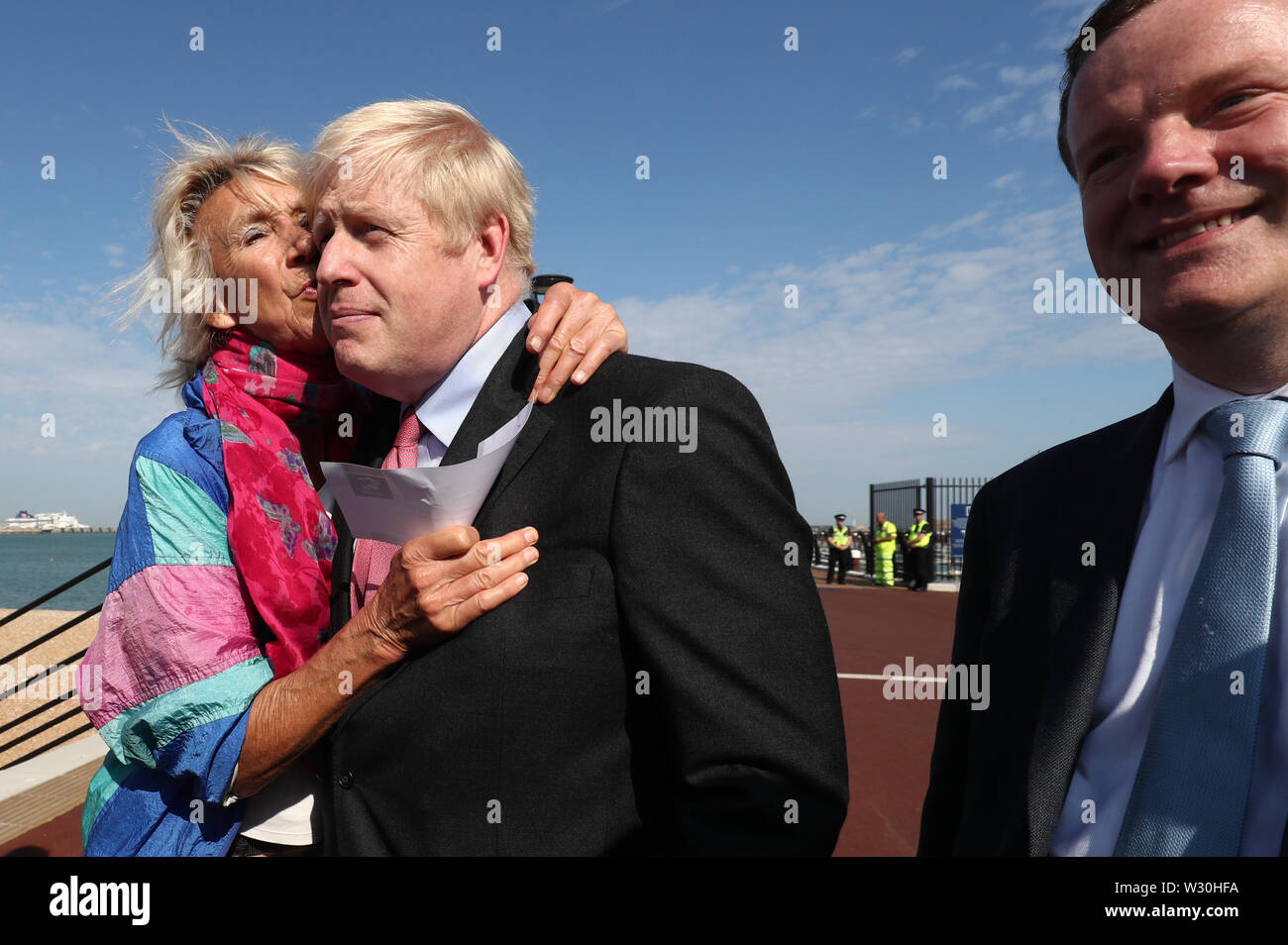Conservative Party leadership candidate Boris Johnson gets a kiss from ...