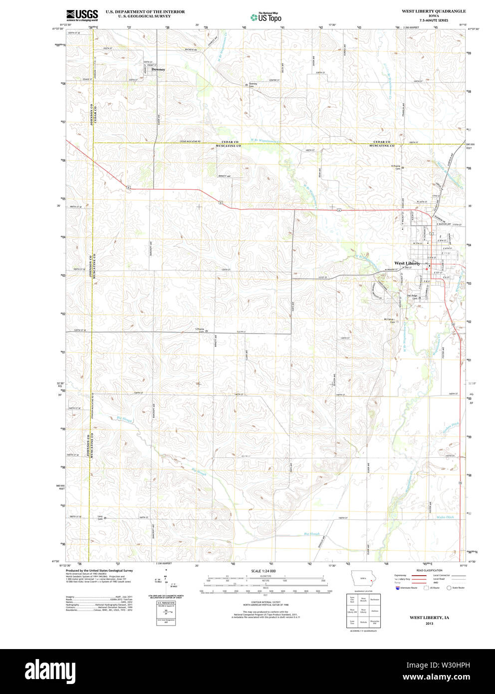 USGS TOPO Maps Iowa IA West Liberty 20130425 TM Restoration Stock Photo ...