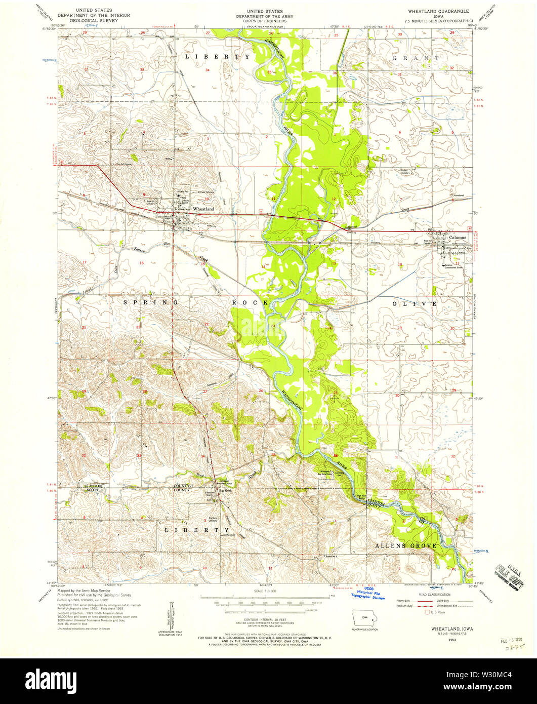 USGS TOPO Maps Iowa IA Wheatland 175754 1953 24000 Restoration Stock ...