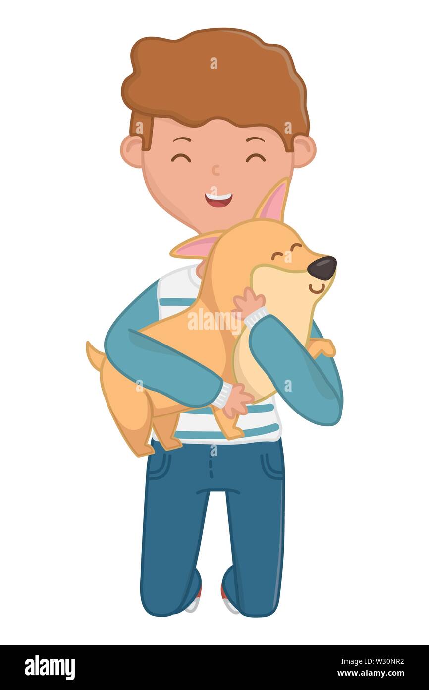 Boy with dog cartoon design, Mascot pet animal nature cute and puppy ...