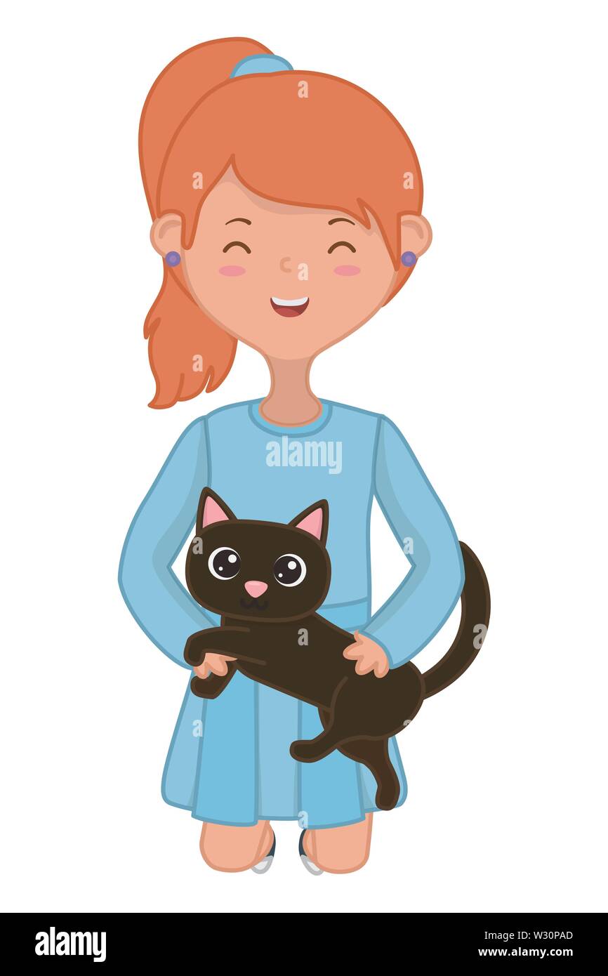 Girl with cat cartoon design, Mascot pet animal domestic cute life ...