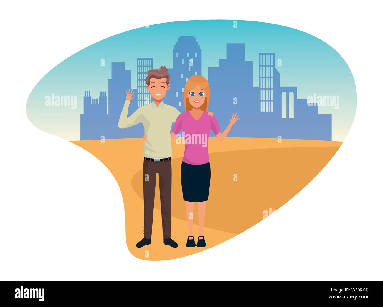 Young Adult Couple Greeting Cartoon Stock Vector Image And Art Alamy