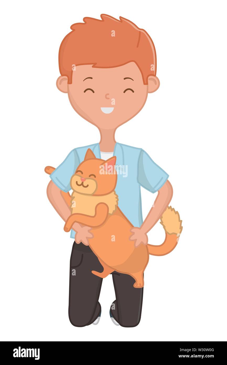 Boy with cat cartoon design, Mascot pet animal domestic cute life ...