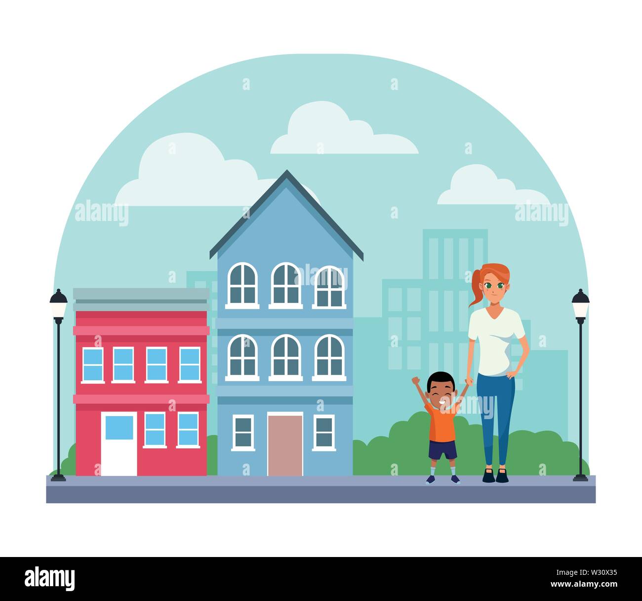 Single mother with children cartoon Stock Vector Image & Art - Alamy