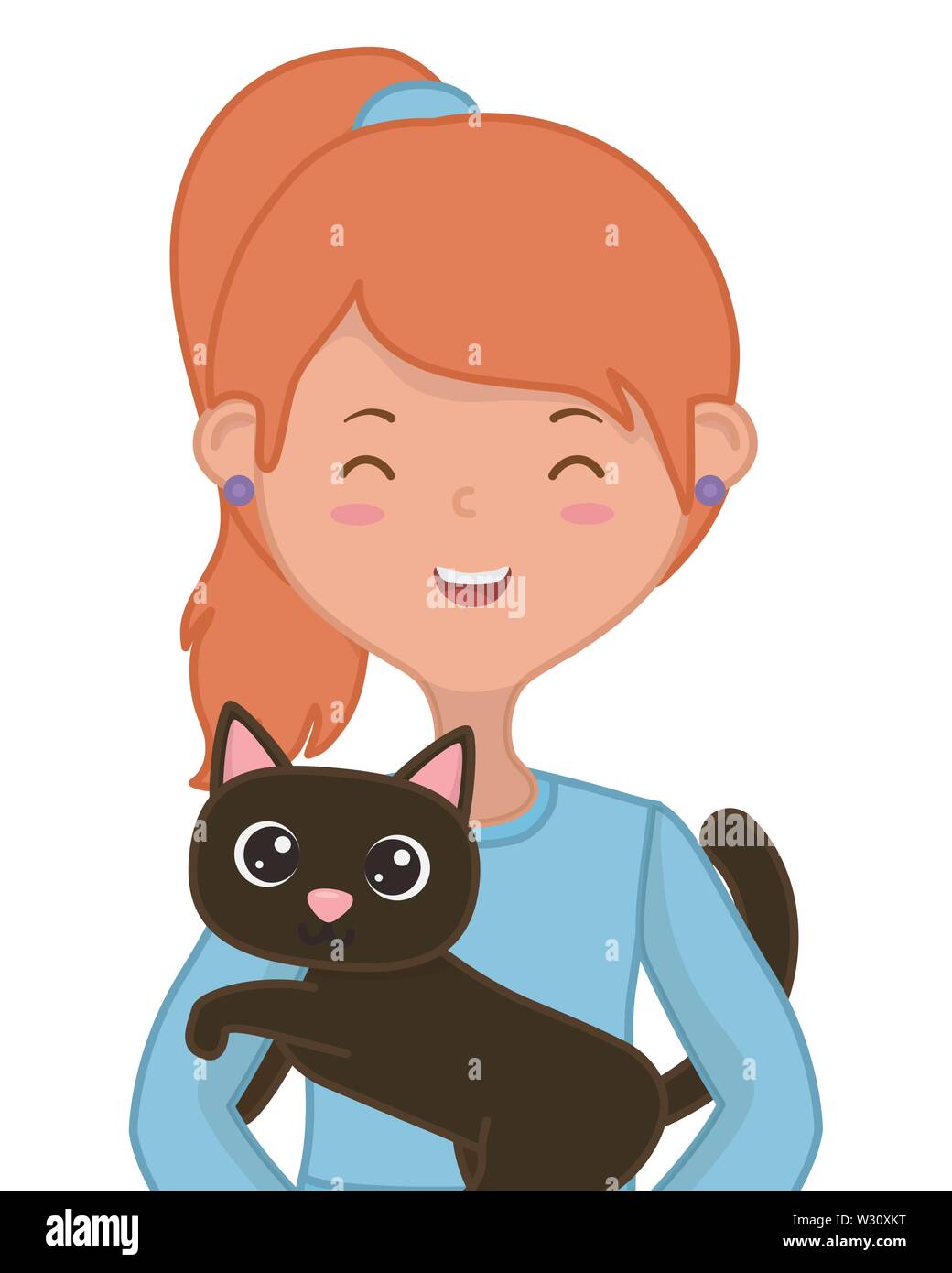 Girl with cat cartoon design, Mascot pet animal domestic cute life ...