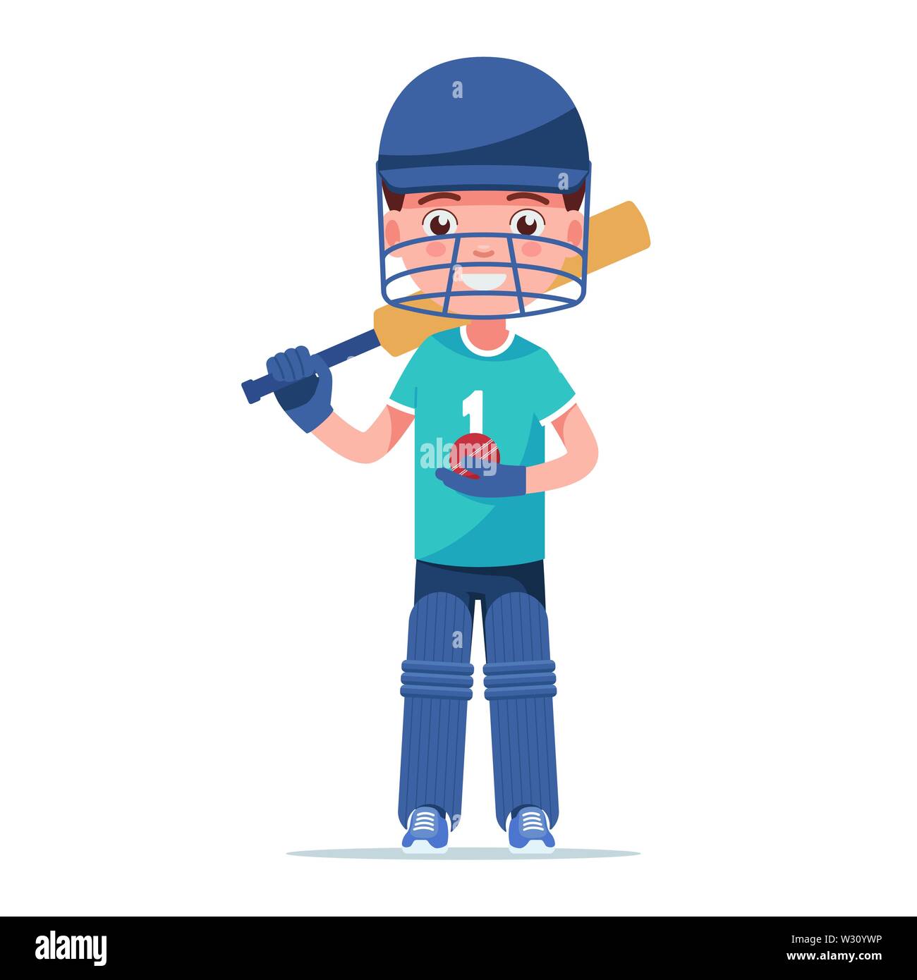 Boy cricket player standing with a bat Stock Vector Image & Art - Alamy