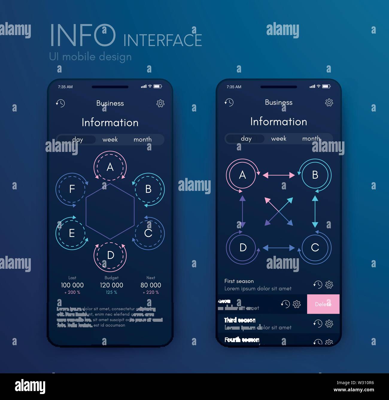 Vector graphics mobile infographics with four and six options. Template ...