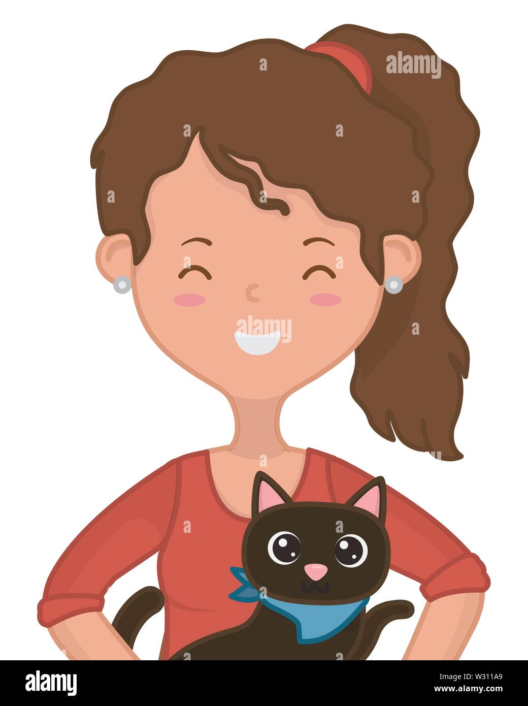 Girl with cat cartoon design, Mascot pet animal domestic cute life ...
