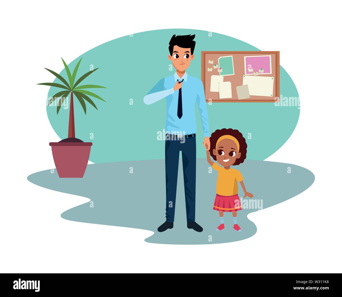 Single father with little daughter cartoon Stock Vector Image & Art - Alamy