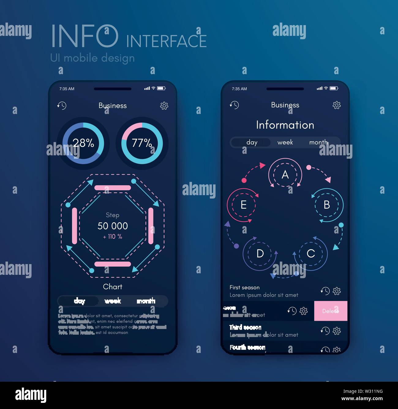 Vector graphics mobile infographics with three and five options ...