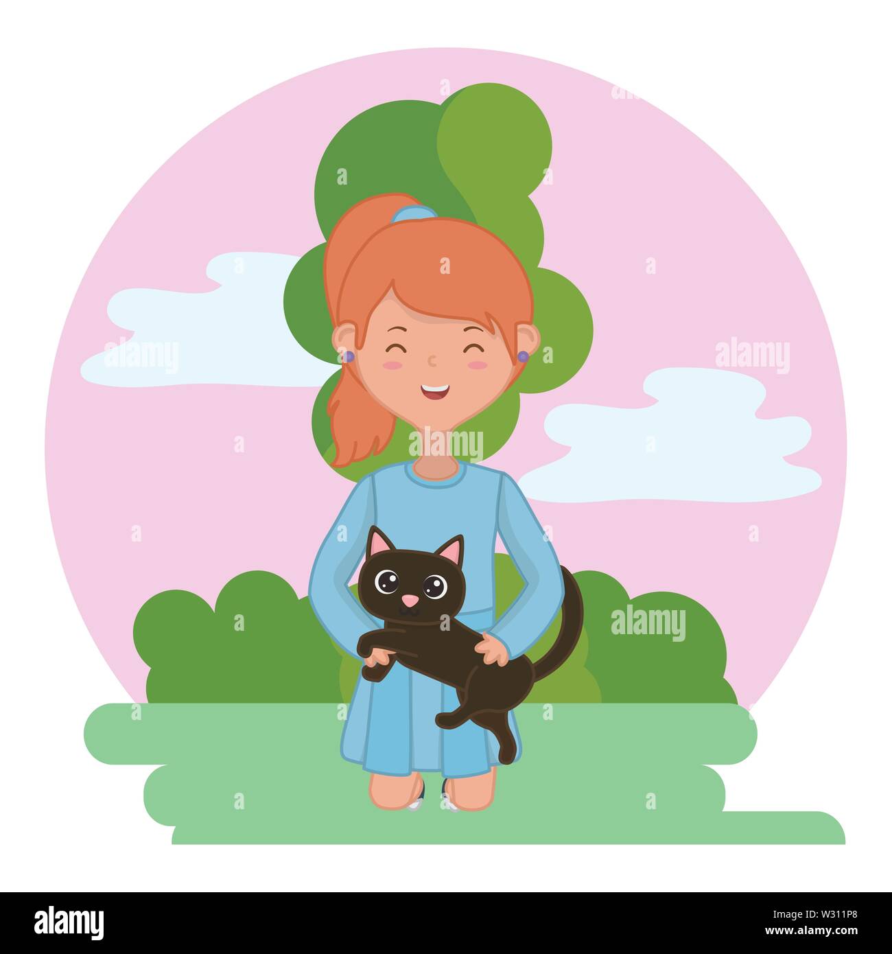 Girl with cat cartoon design, Mascot pet animal domestic cute life ...