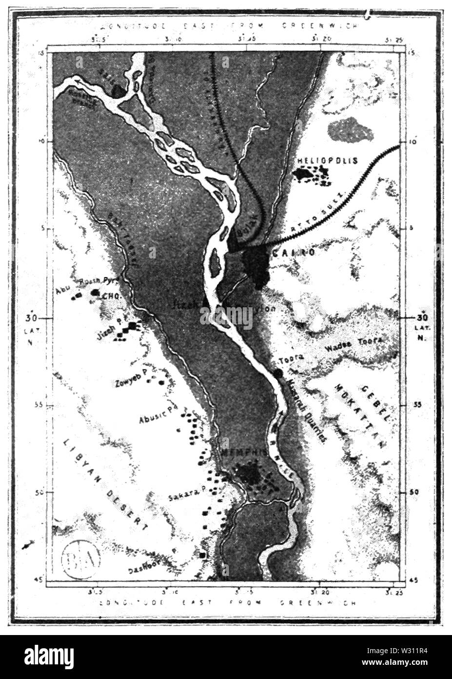 PSM V80 D457 Map of the northern part of the pyramid field in egypt ...