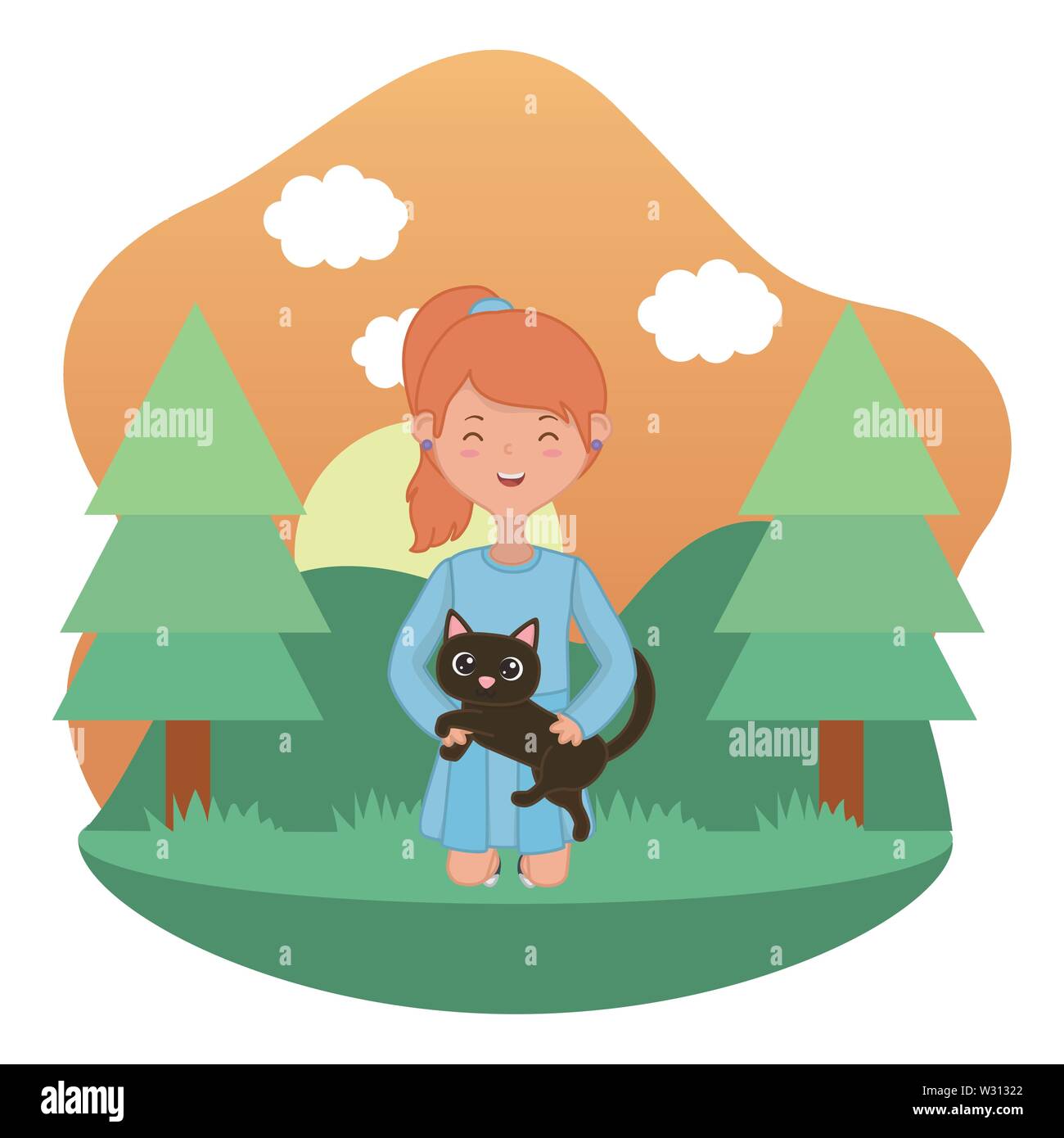 Girl with cat cartoon design, Mascot pet animal domestic cute life ...