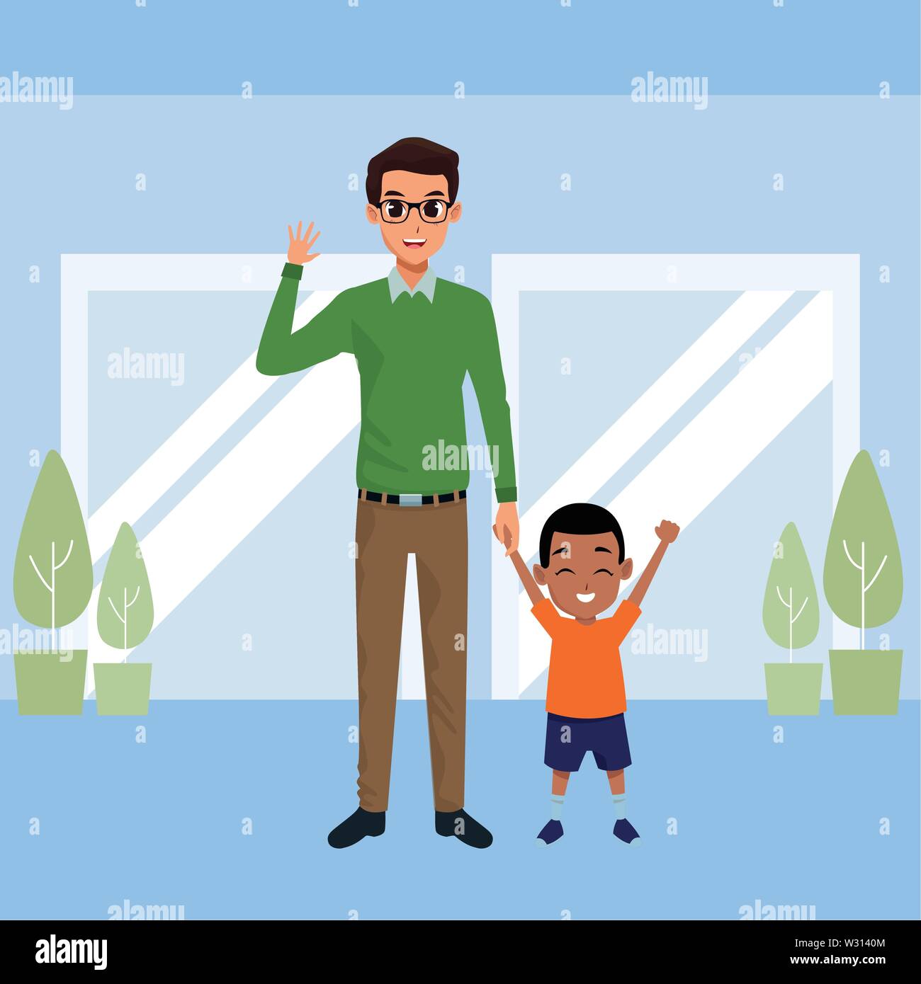 Single father with little son cartoon Stock Vector Image & Art - Alamy