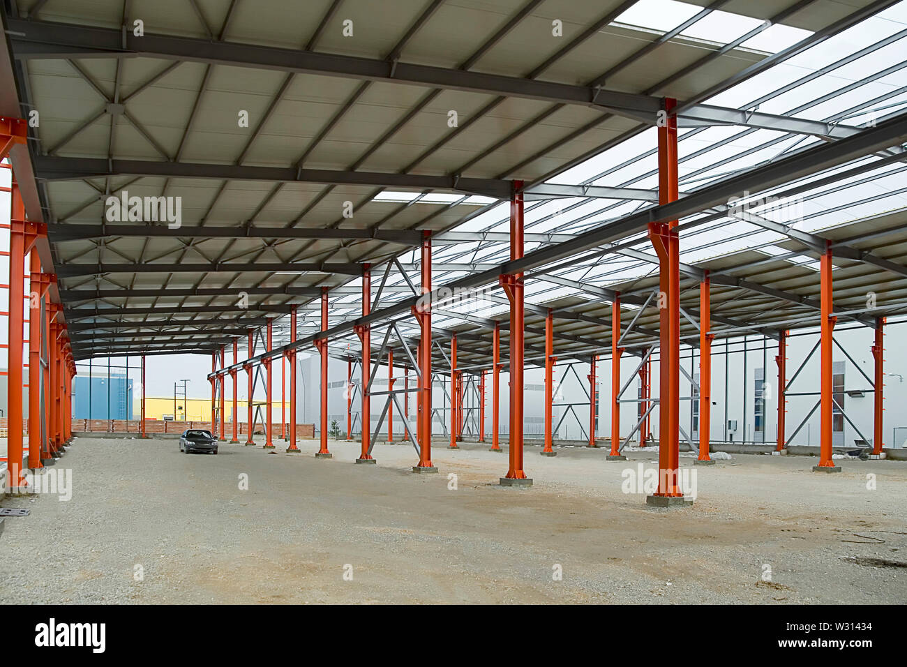 In the construction site, steel structure is under construction Stock ...