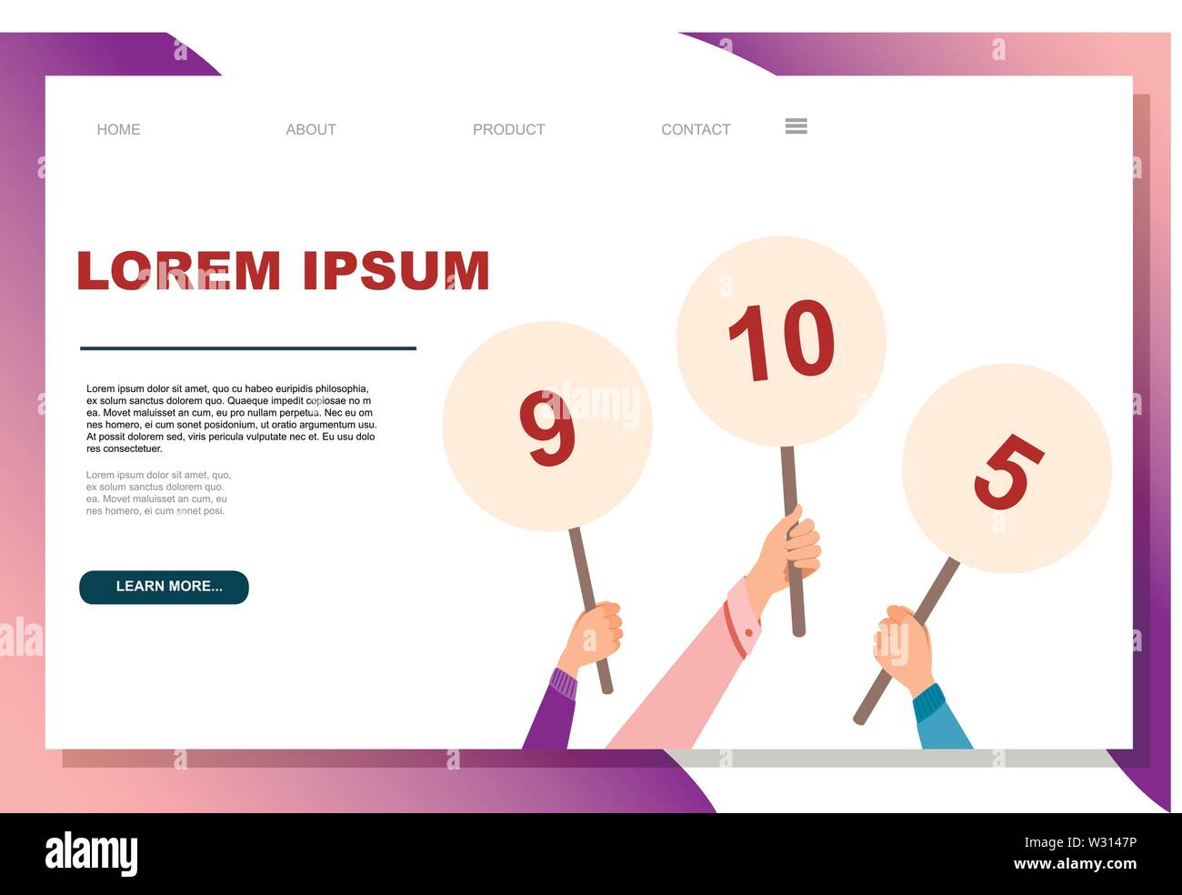 Hand holding judges score sign 9 10 and 5 numbers flat vector ...