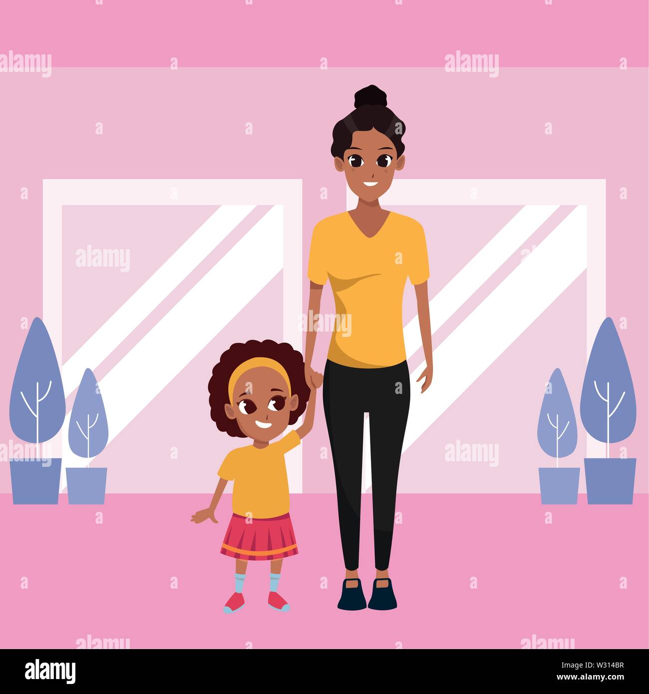 Single mother with children cartoon Stock Vector Image & Art - Alamy