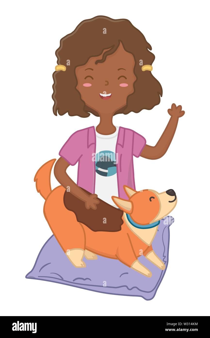 Girl with dog cartoon design, Mascot pet animal nature cute and puppy ...