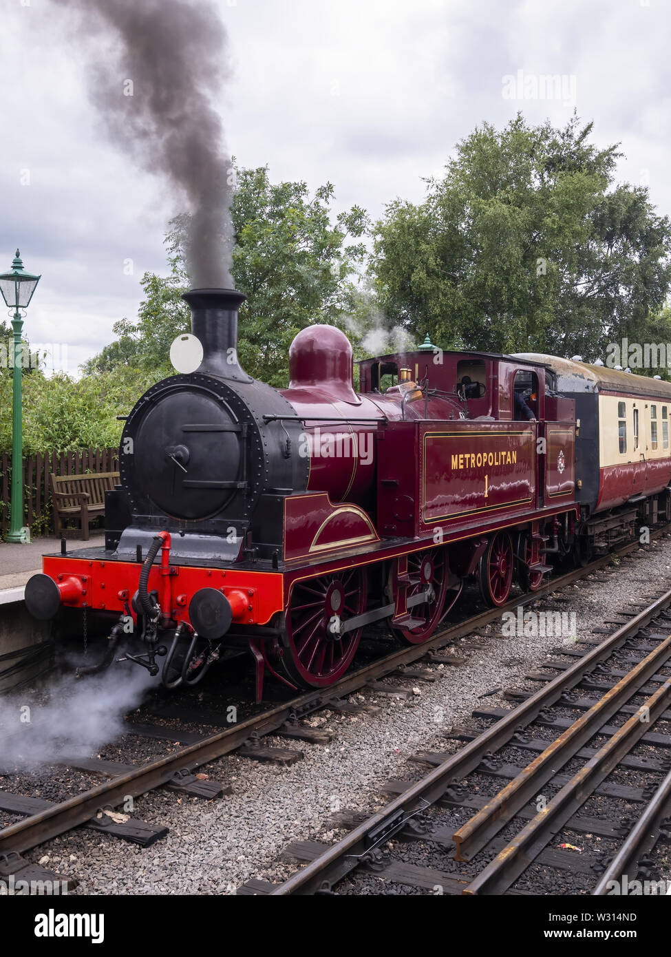 ex Metropolitan railway class E steam locomotive at North Weald station ...