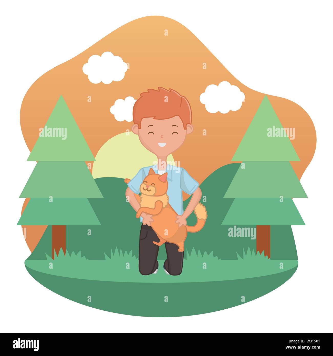 Boy with cat cartoon design, Mascot pet animal domestic cute life ...