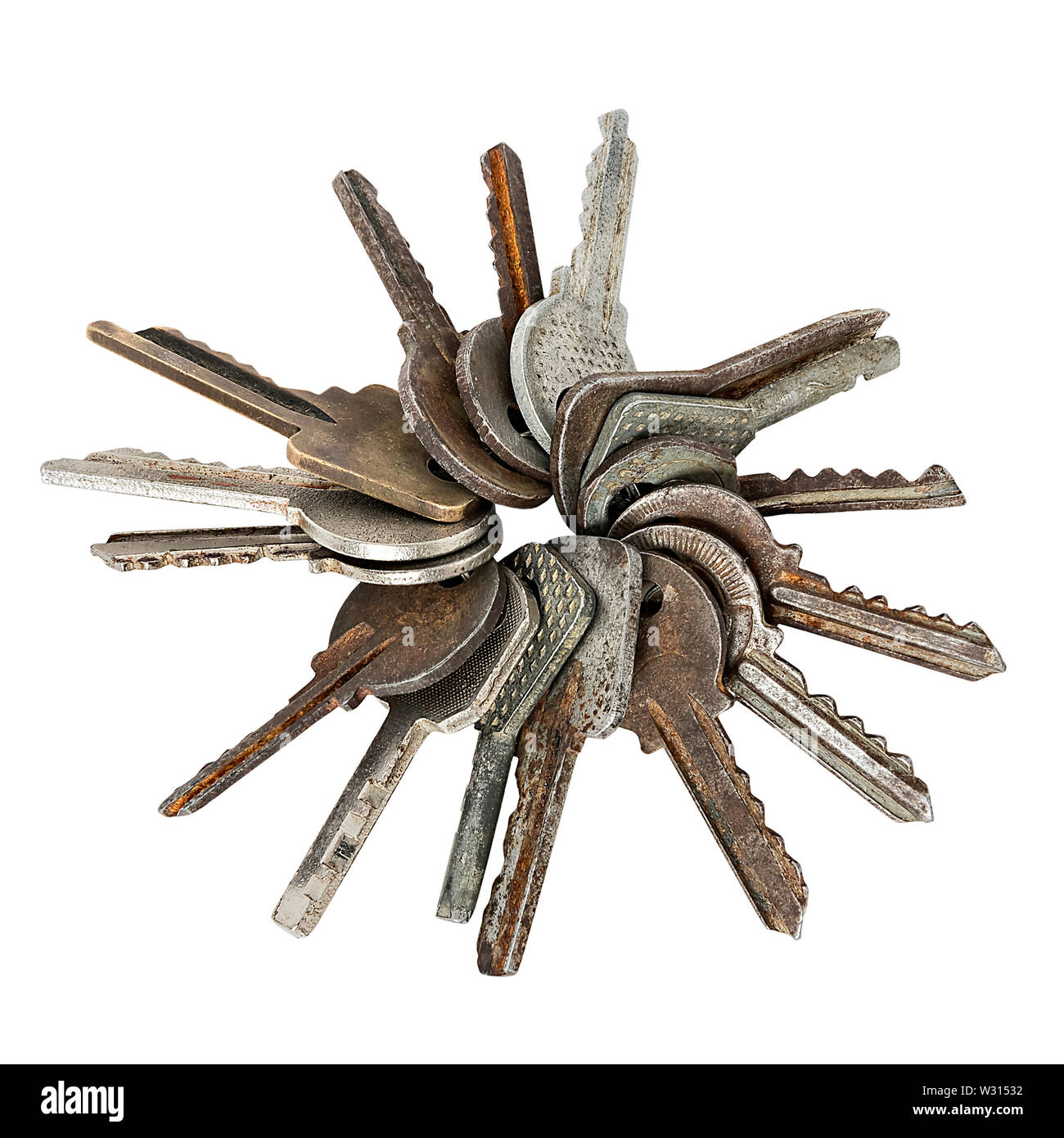 bunch of old door keys isolated on white background Stock Photo - Alamy