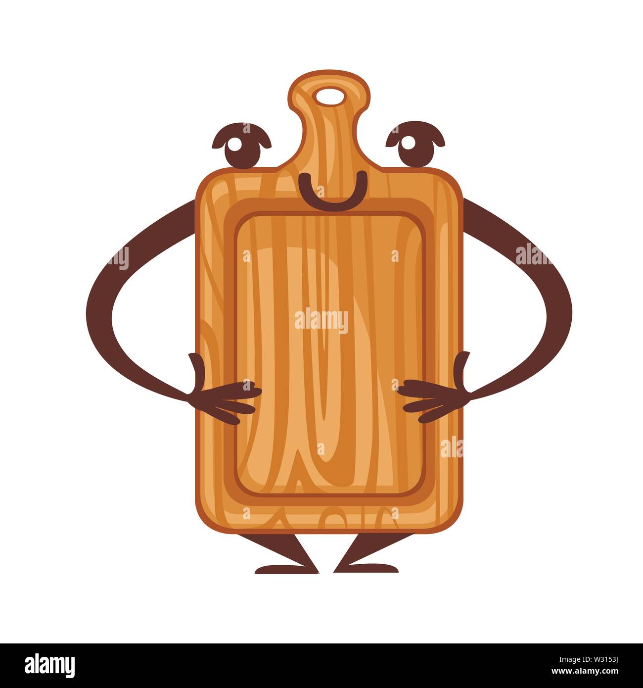 Wooden rectangular cutting board. Kitchen utensil mascot. Cartoon ...