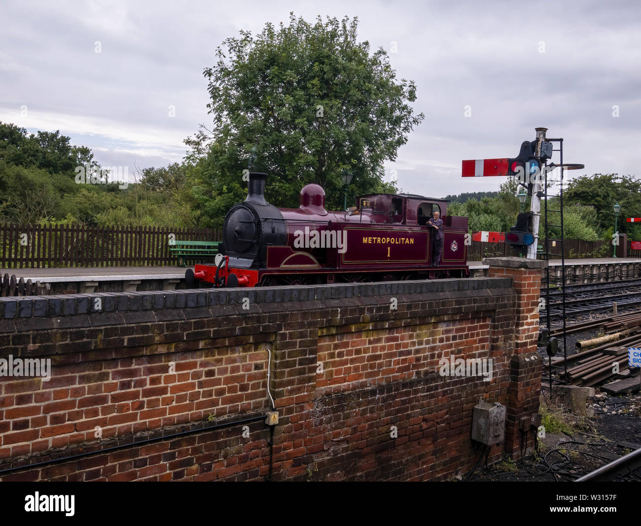 ex Metropolitan railway class E steam locomotive at North Weald station ...