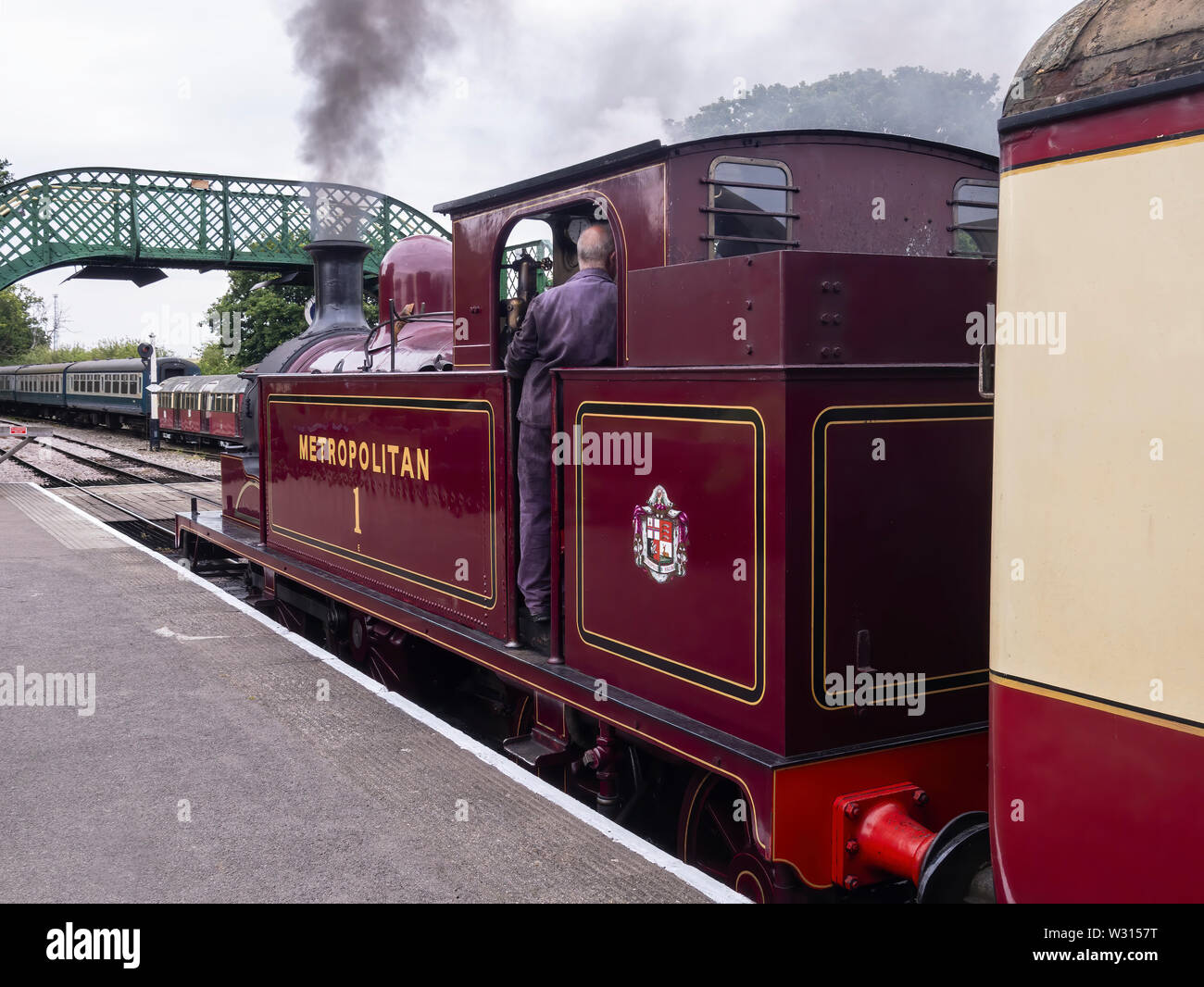 ex Metropolitan railway class E steam locomotive at North Weald station ...
