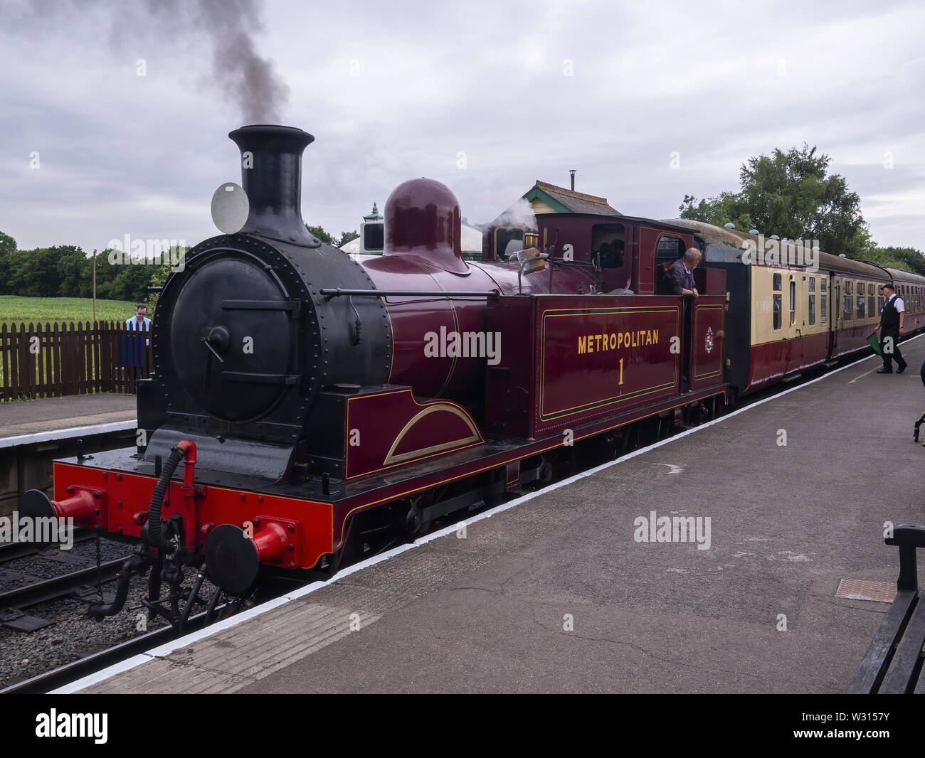 ex Metropolitan railway class E steam locomotive at North Weald station ...