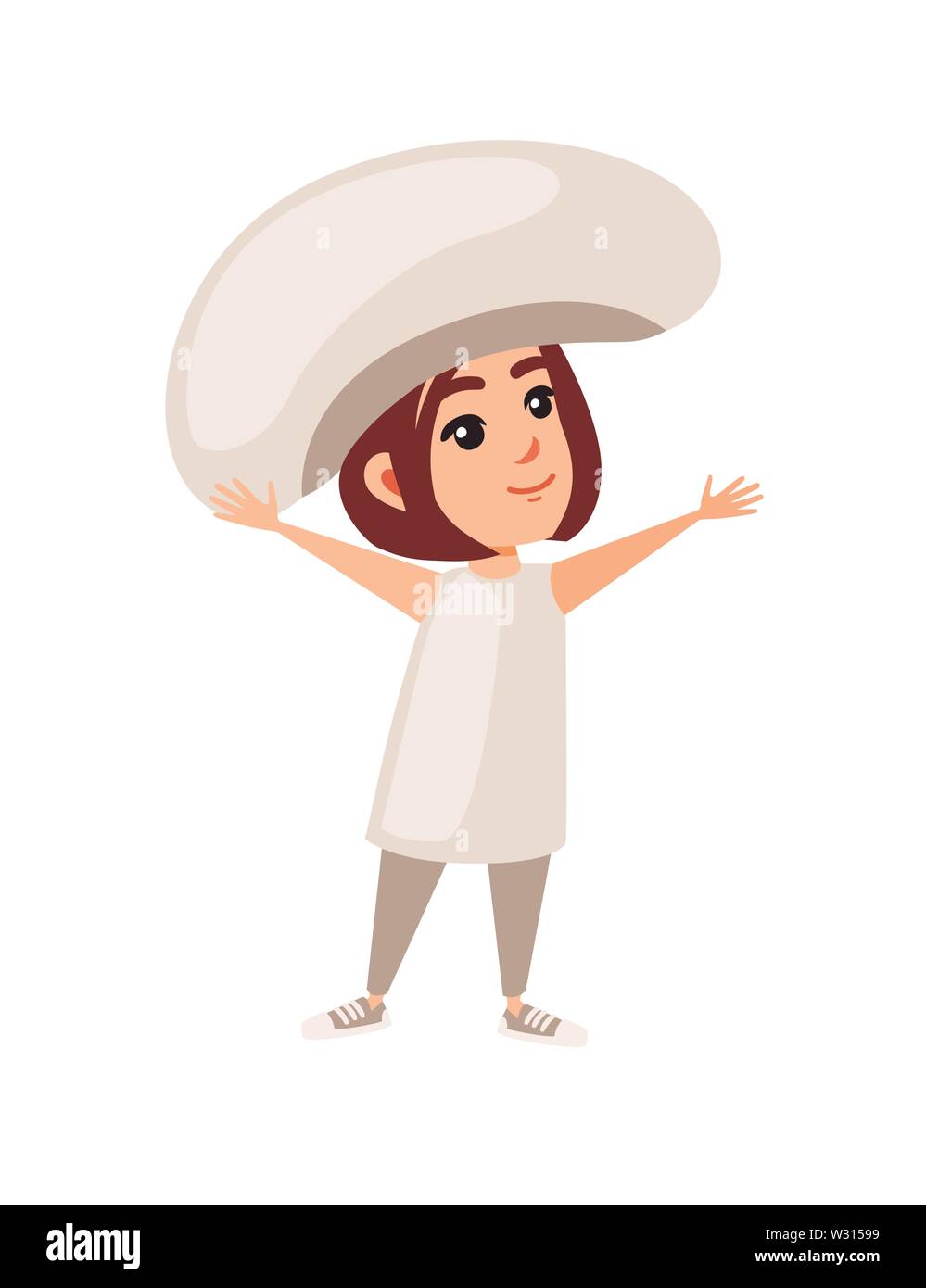 Girl kid wearing white champignon costume cartoon character design flat ...