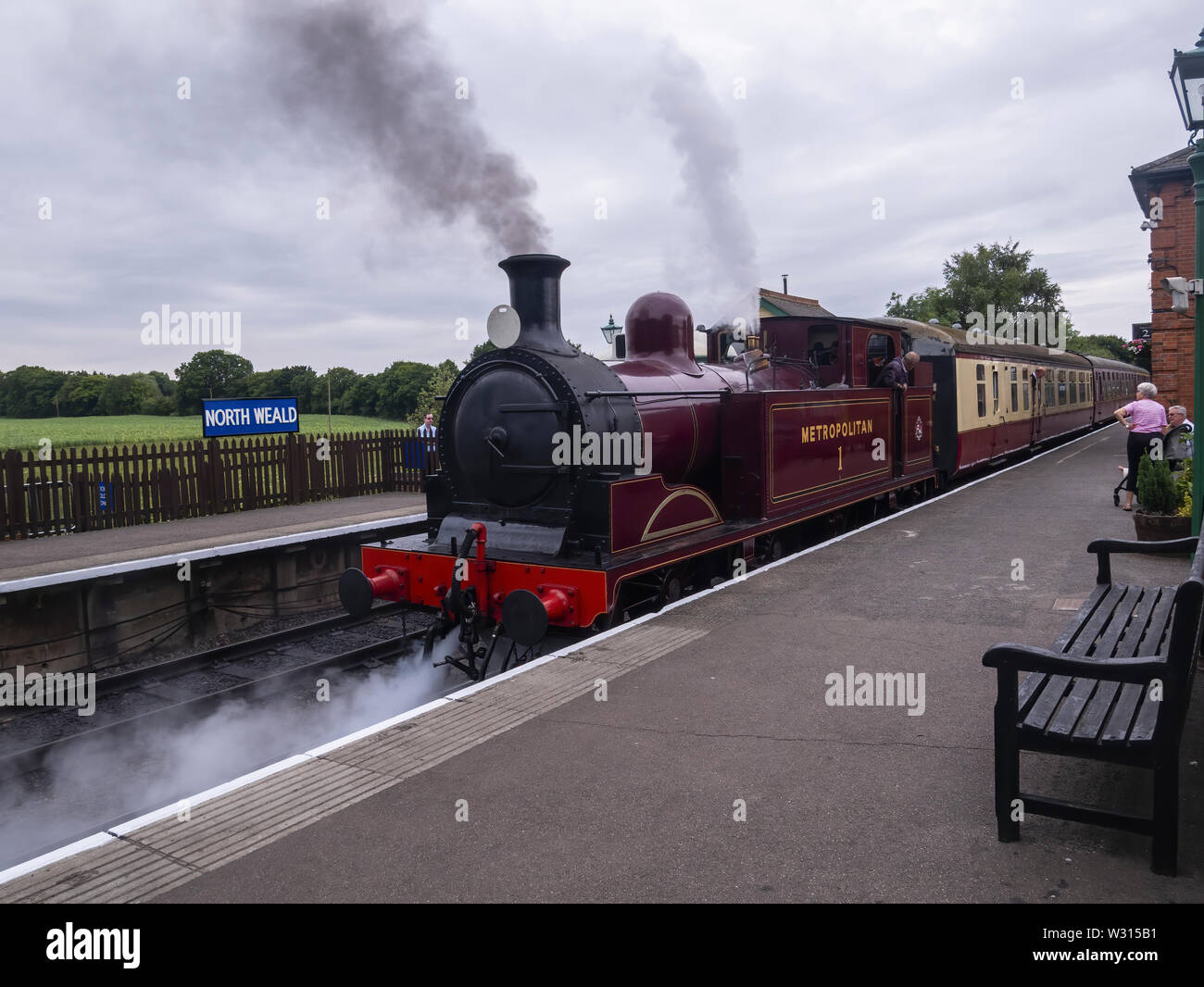 ex Metropolitan railway class E steam locomotive at North Weald station ...