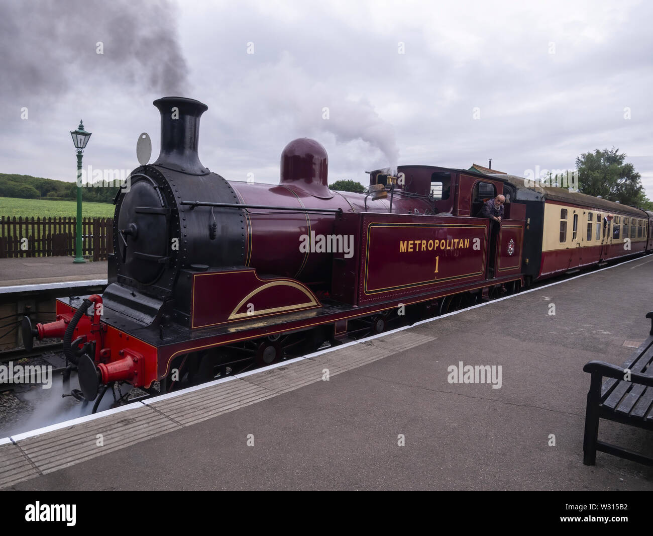 ex Metropolitan railway class E steam locomotive at North Weald station ...