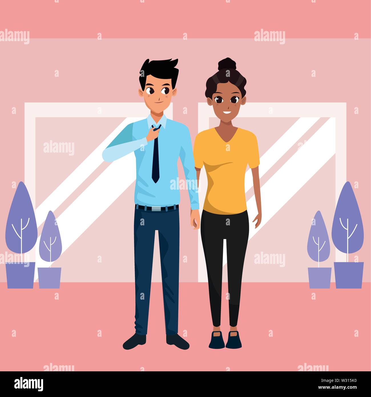 Young Adult Couple Greeting Cartoon Stock Vector Image And Art Alamy