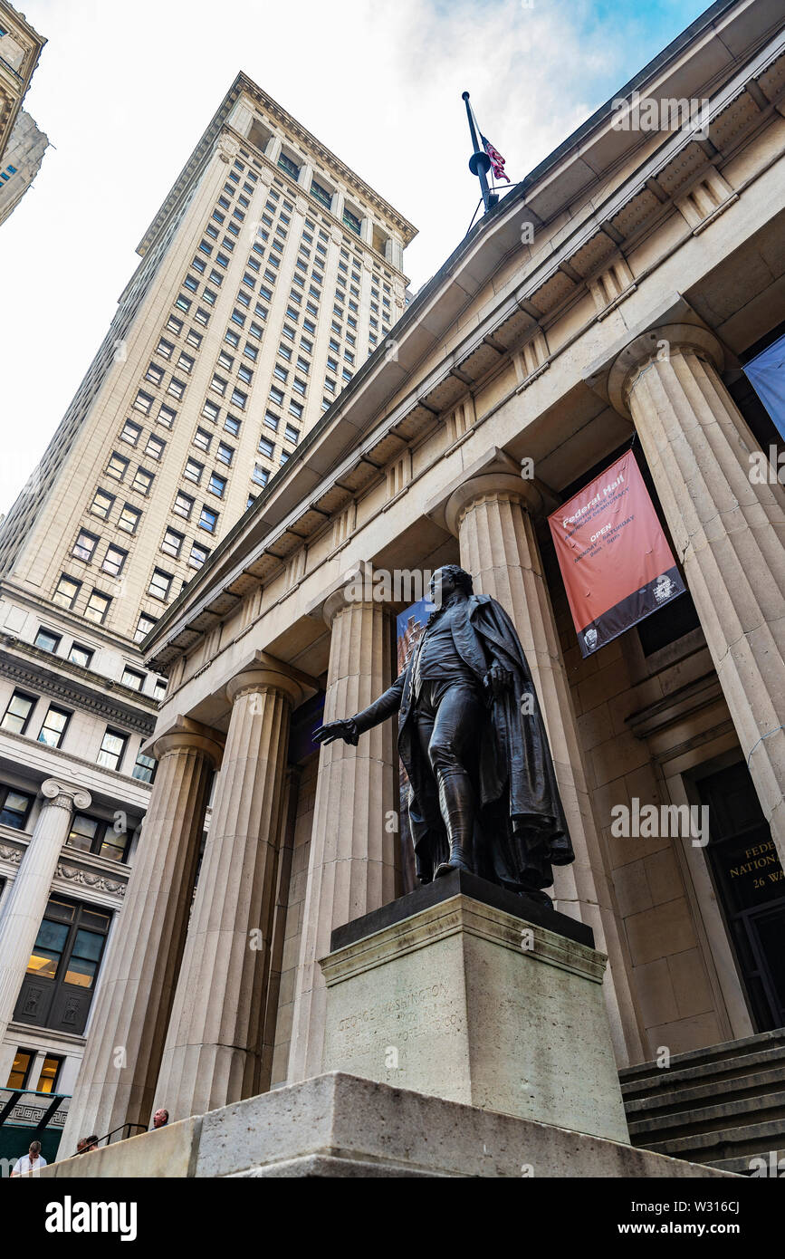 New York City, USA - August 1, 2018: Facade of the Federal Hall ...