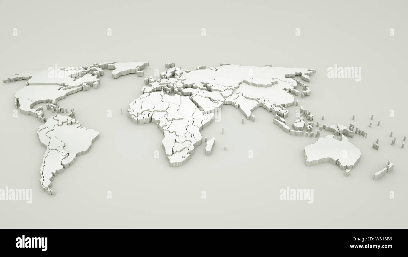 World map detailed design in white color. 3d illustration Stock Photo ...