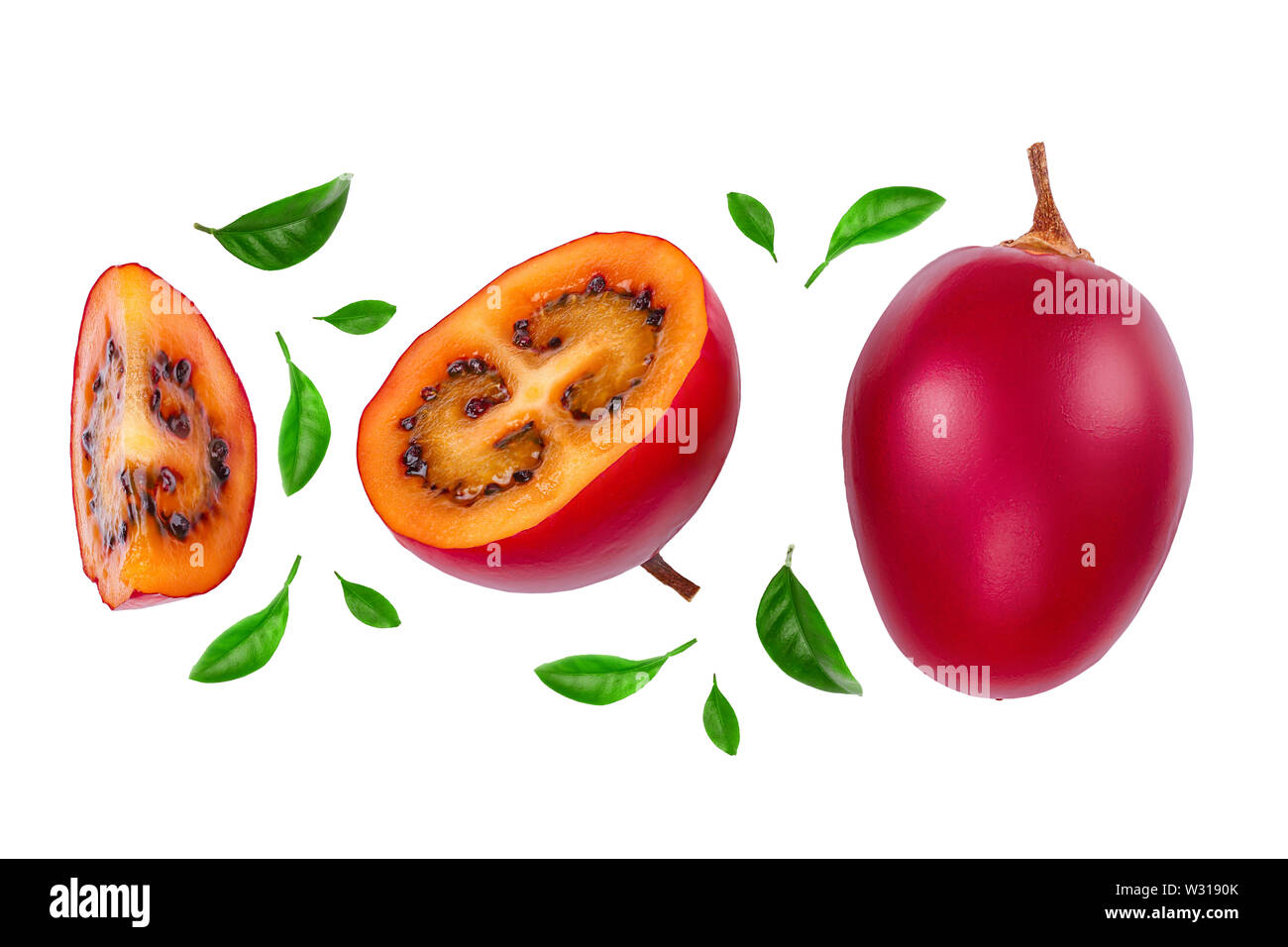 Fresh tamarillo fruit isolated on white background. Top view. Flat lay ...