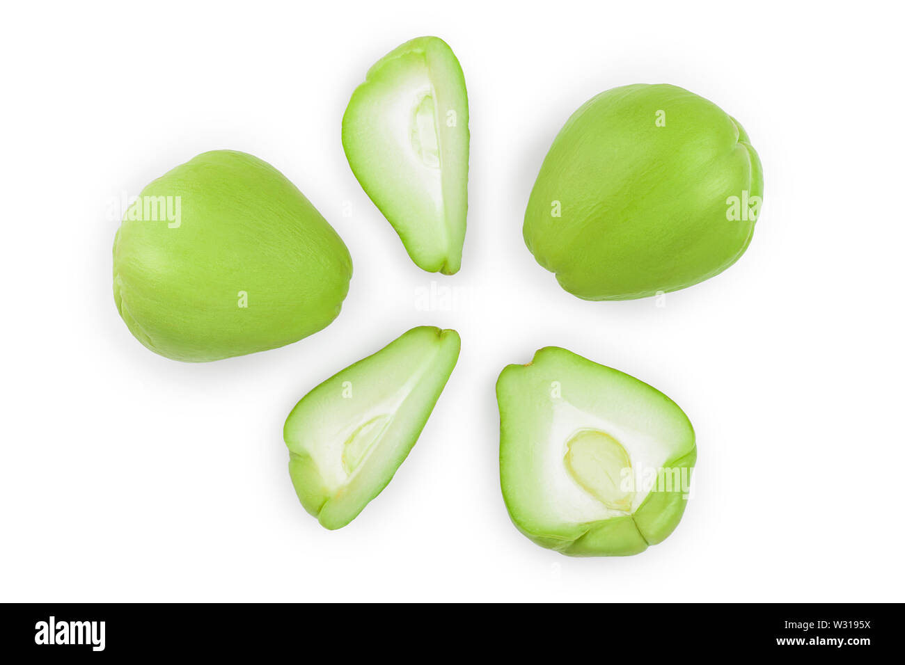 fresh Chayote vegetable isolated on white background. Top view. Flat ...