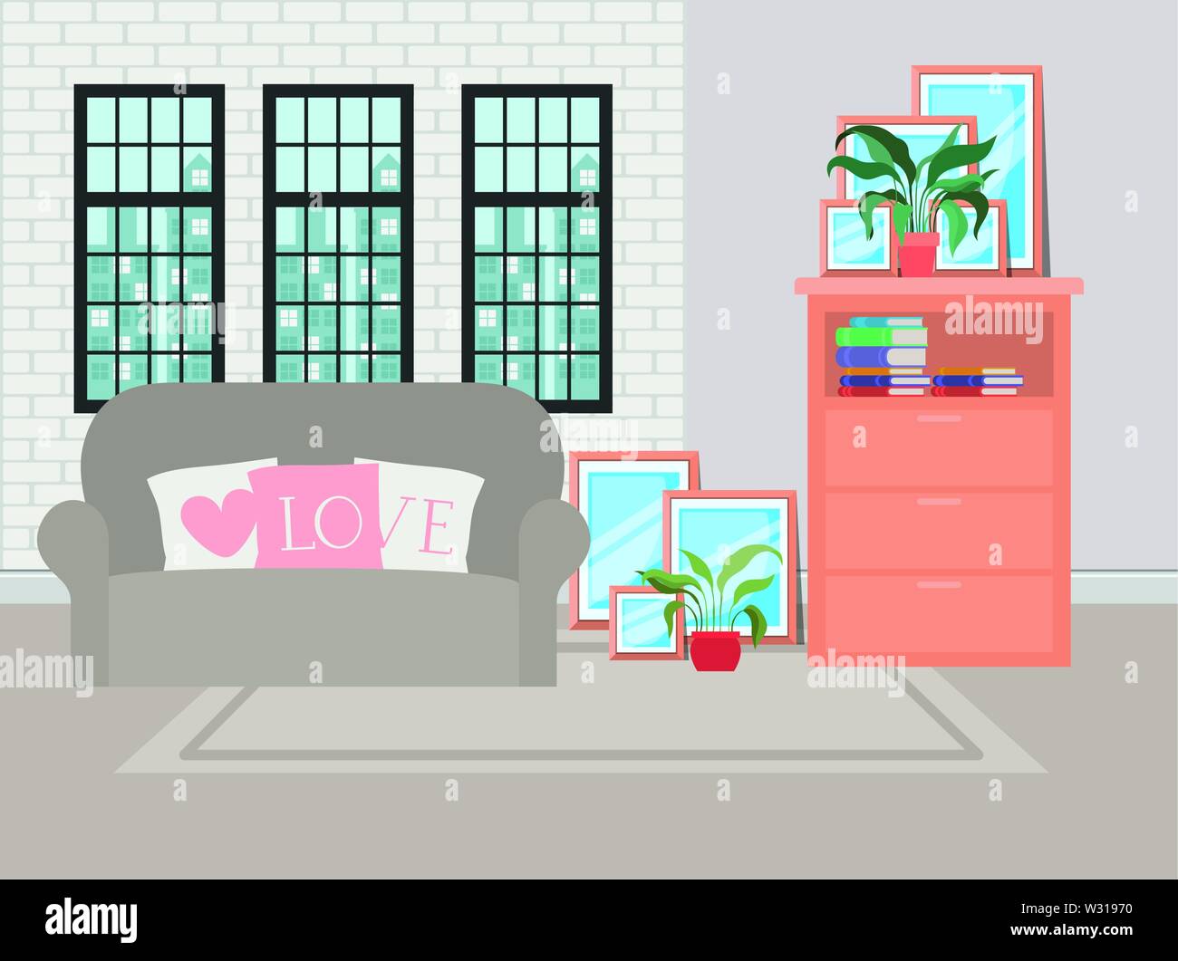 Room interior sofa shelving Stock Vector Images - Alamy