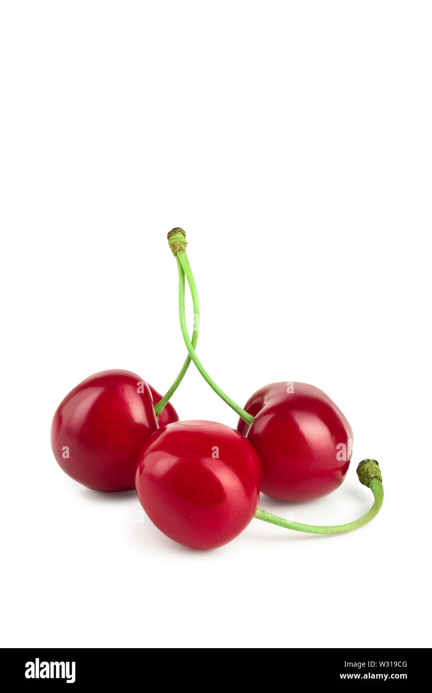 Sweet red cherries isolated on white background macro Stock Photo - Alamy