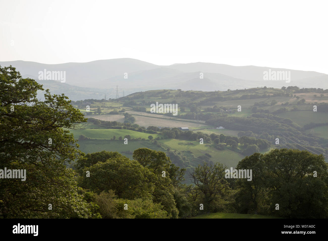 A view along the Vale of Conwy to the mountains of Snowdonia on a ...