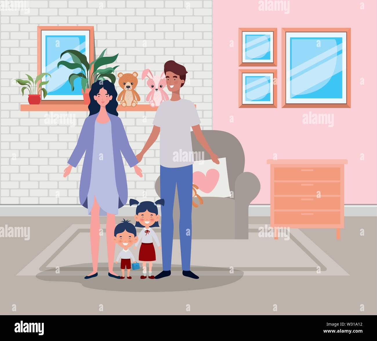 family members in livingroom house scene Stock Vector Image & Art - Alamy