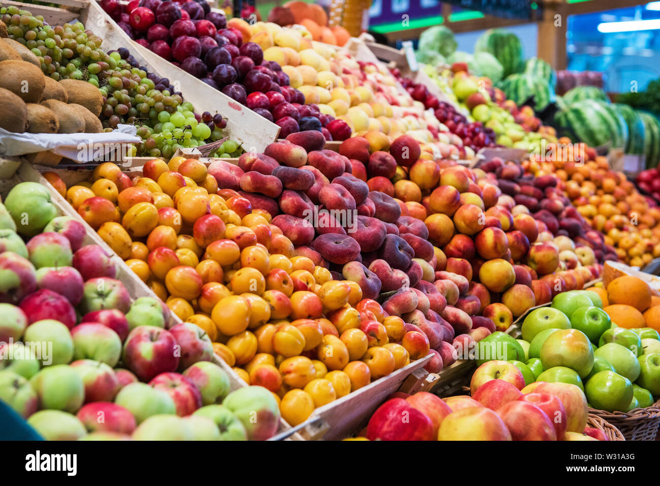 Assortment of fruits at market Stock Photo - Alamy