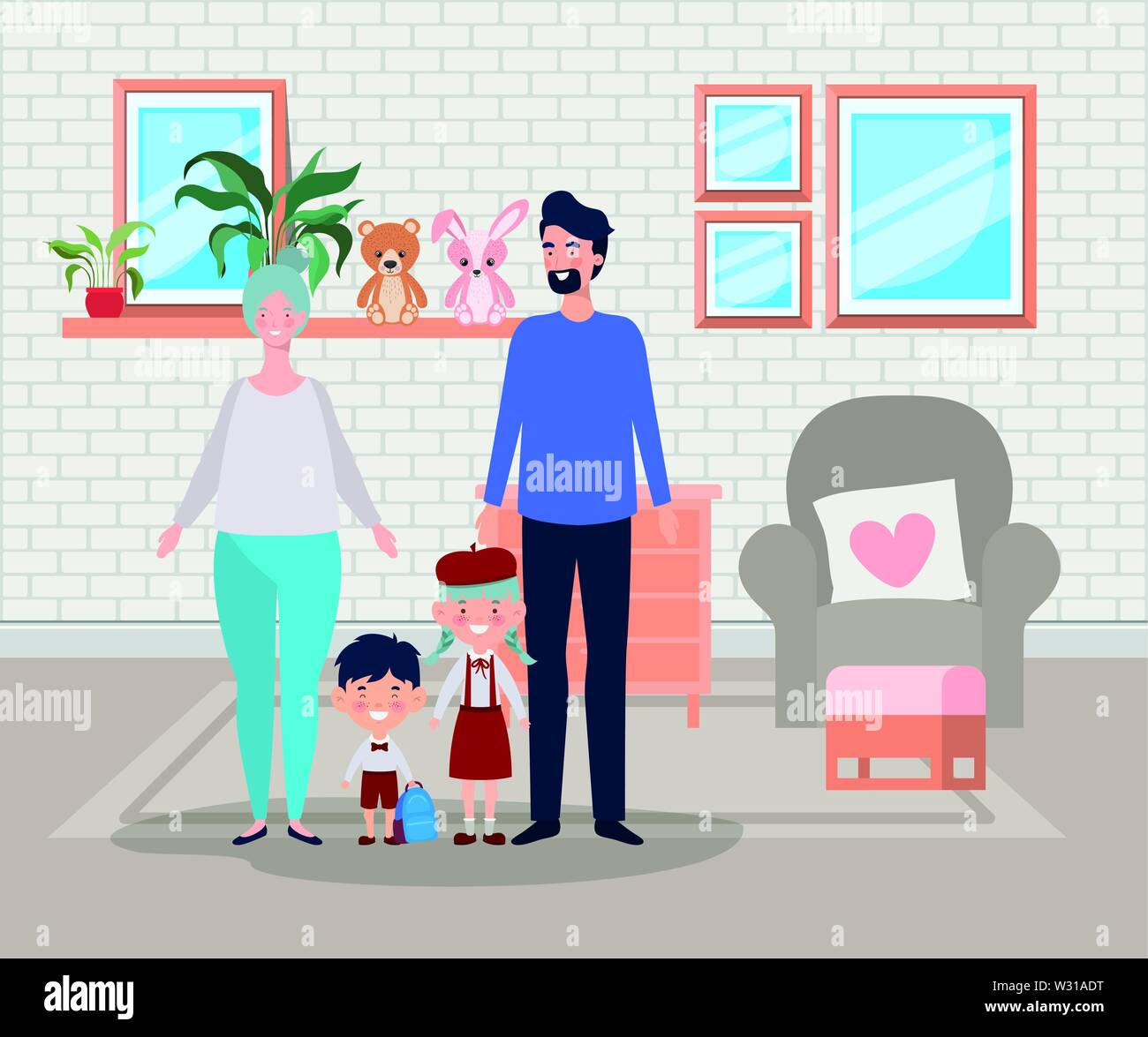 family members in livingroom house scene Stock Vector Image & Art - Alamy
