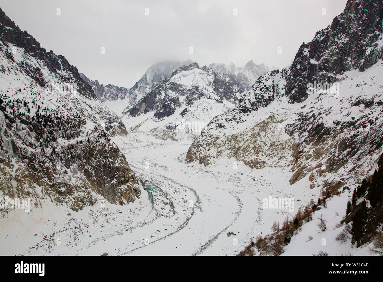 The Mer de Glace - Sea of Ice - a valley glacier located on the ...