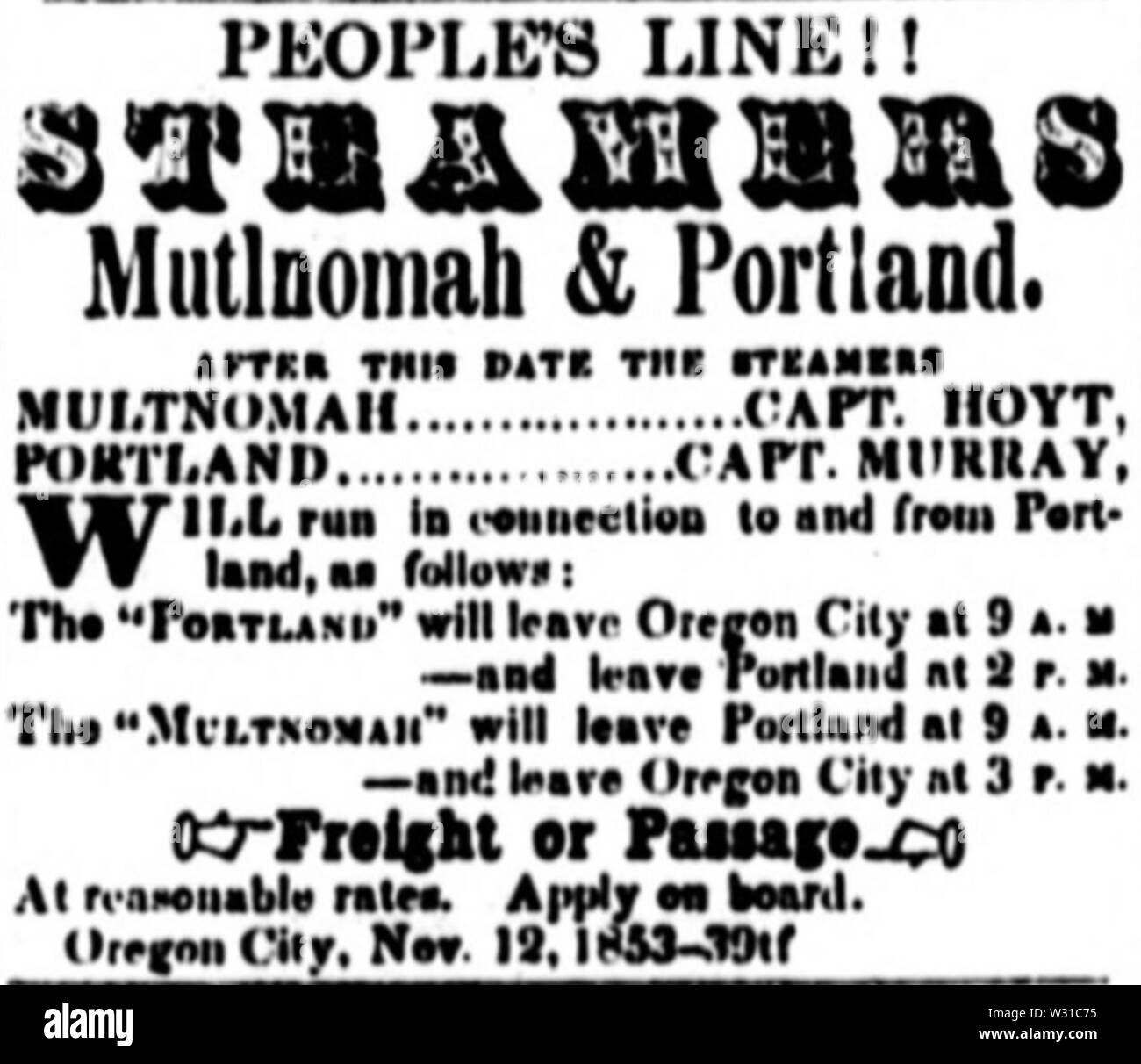 Peoples Line ad 1854 Stock Photo - Alamy