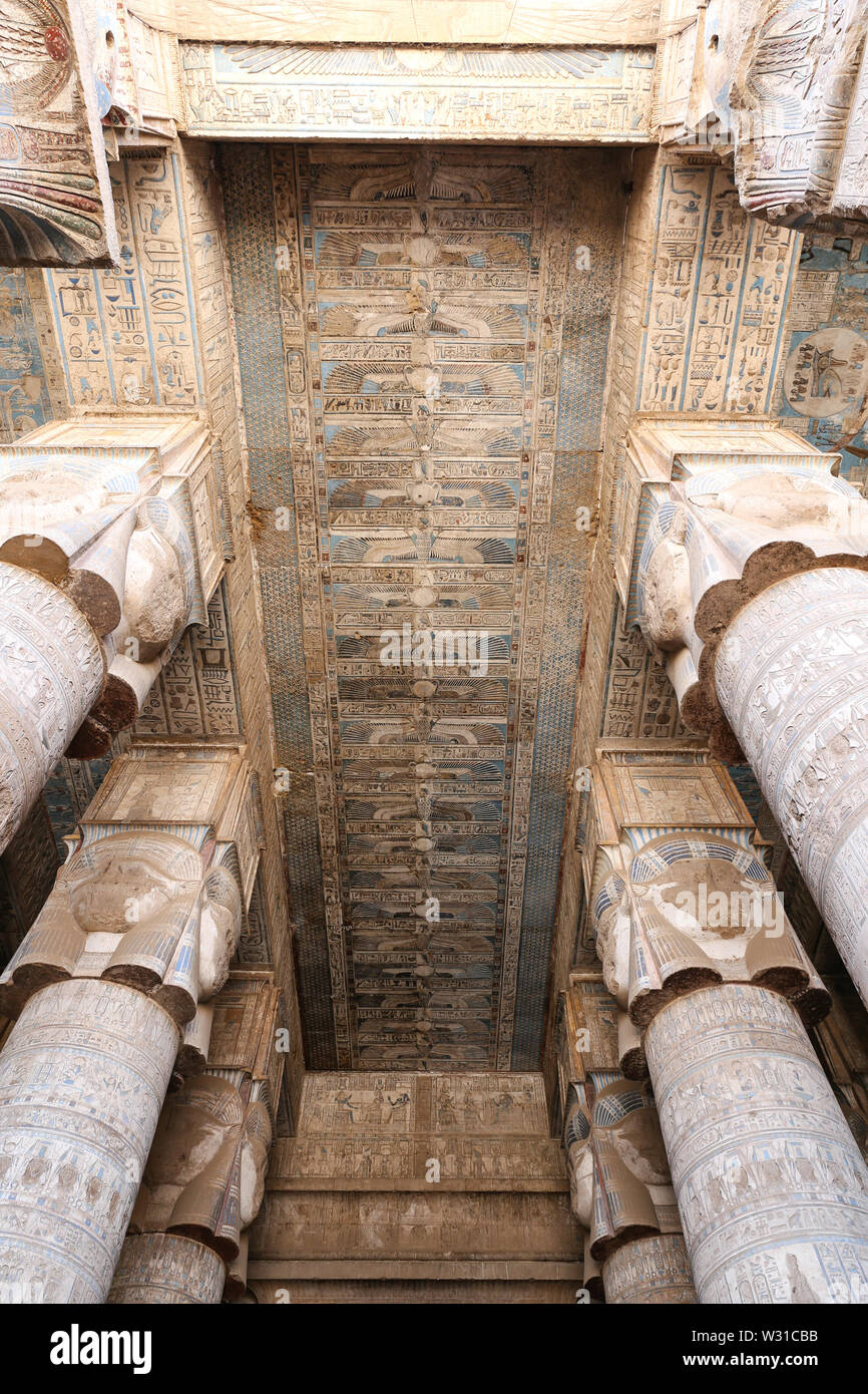 Scene in Denderah Temple, Qena Town, Egypt Stock Photo - Alamy