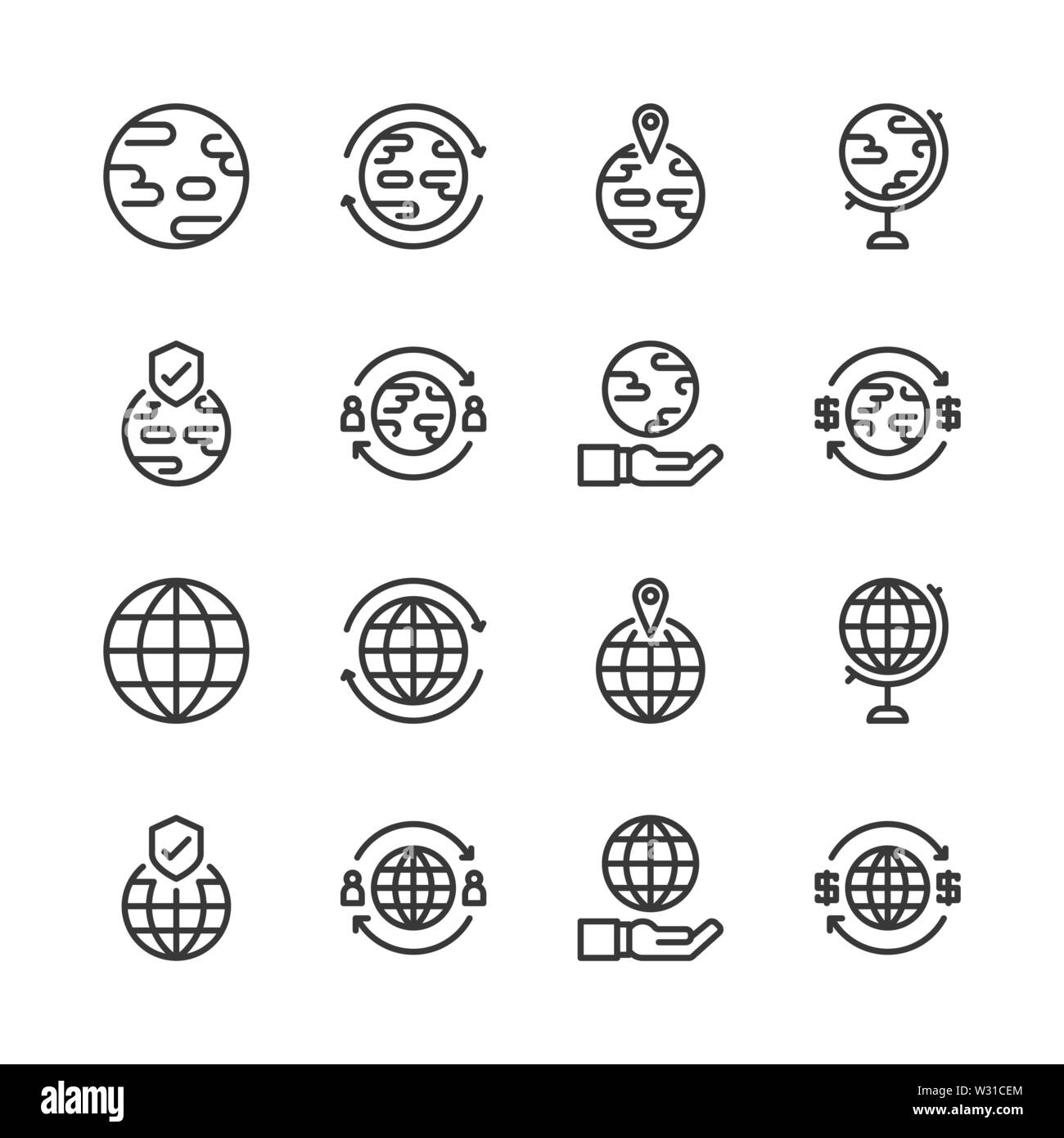 Set symbol planet map earth icon Black and White Stock Photos & Images ...