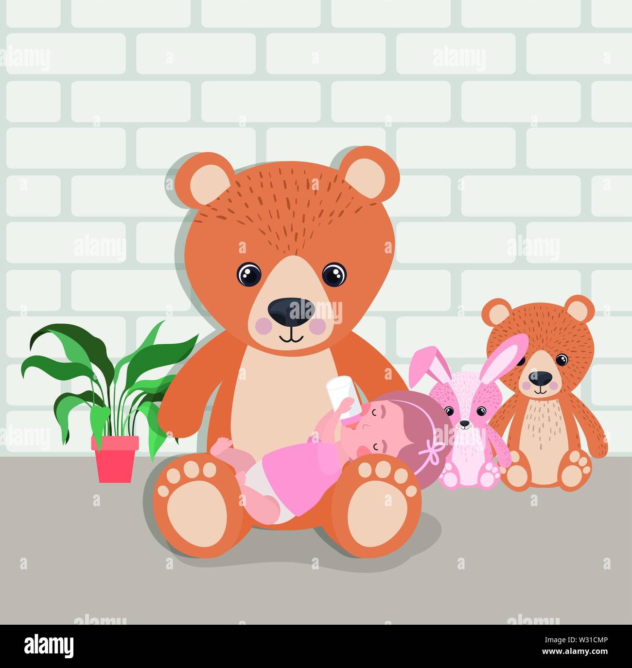 little baby girl with stuffed toys character Stock Vector Image & Art ...