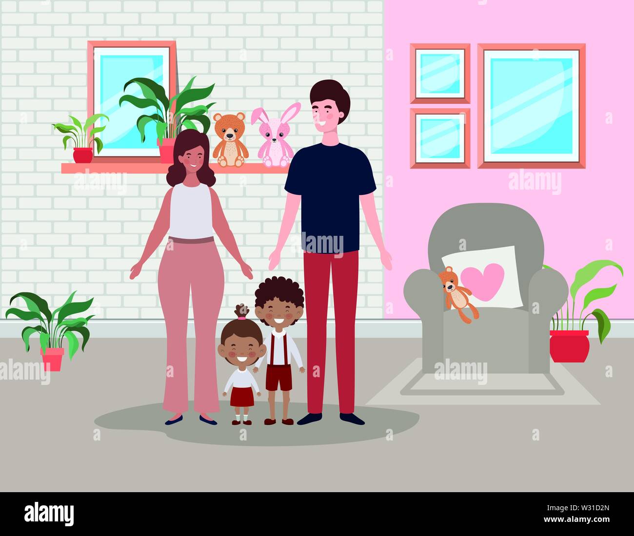 family members in livingroom house scene Stock Vector Image & Art - Alamy