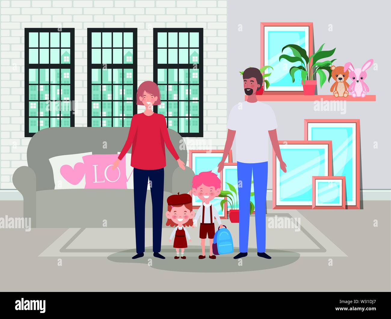 family members in livingroom house scene Stock Vector Image & Art - Alamy